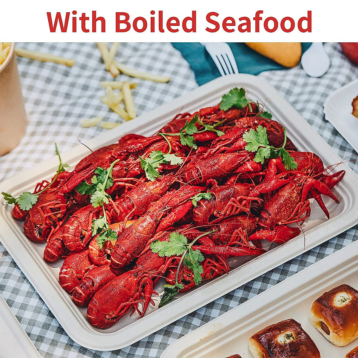 bloomoon 50 Pack 14 Inch Disposable Food Trays Heavy Duty, Large Paper Plates 14 inch Compostable Platters Plates for Crawfish, Crab, Lobster, Seafood Crawfish Boil Party Supplies