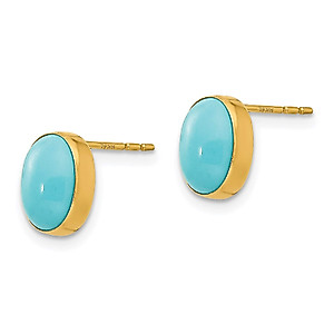 14K Gold Bezel Set Oval Turquoise Stud Earrings