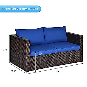 HAPPYGRILL 2-PCS Patio Wicker Corner Sofa Set, Sectional Sofa Set with Zippered Cushions for Backyard Balcony Patio Garden Poolside