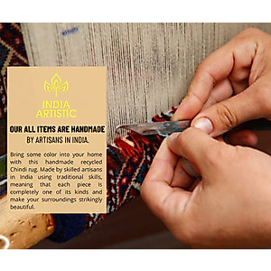 India Artistic Multi Color Chindi Rag Rug 4X6' | Hand Woven Rug & Reversible Rug | Recycled Cotton Chindi Rug for Living Room Kitchen | Rustic Rug | Cotton Rug | Runner Rugs (Red Colour)