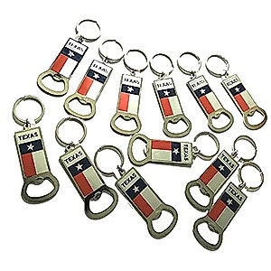 Texas Bottle Opener Key Chain Texas Flag Printed in Both Sides Pack of 12 - TEXAS Souvenir Plus 1 Austin State Capital Spinner Keychain