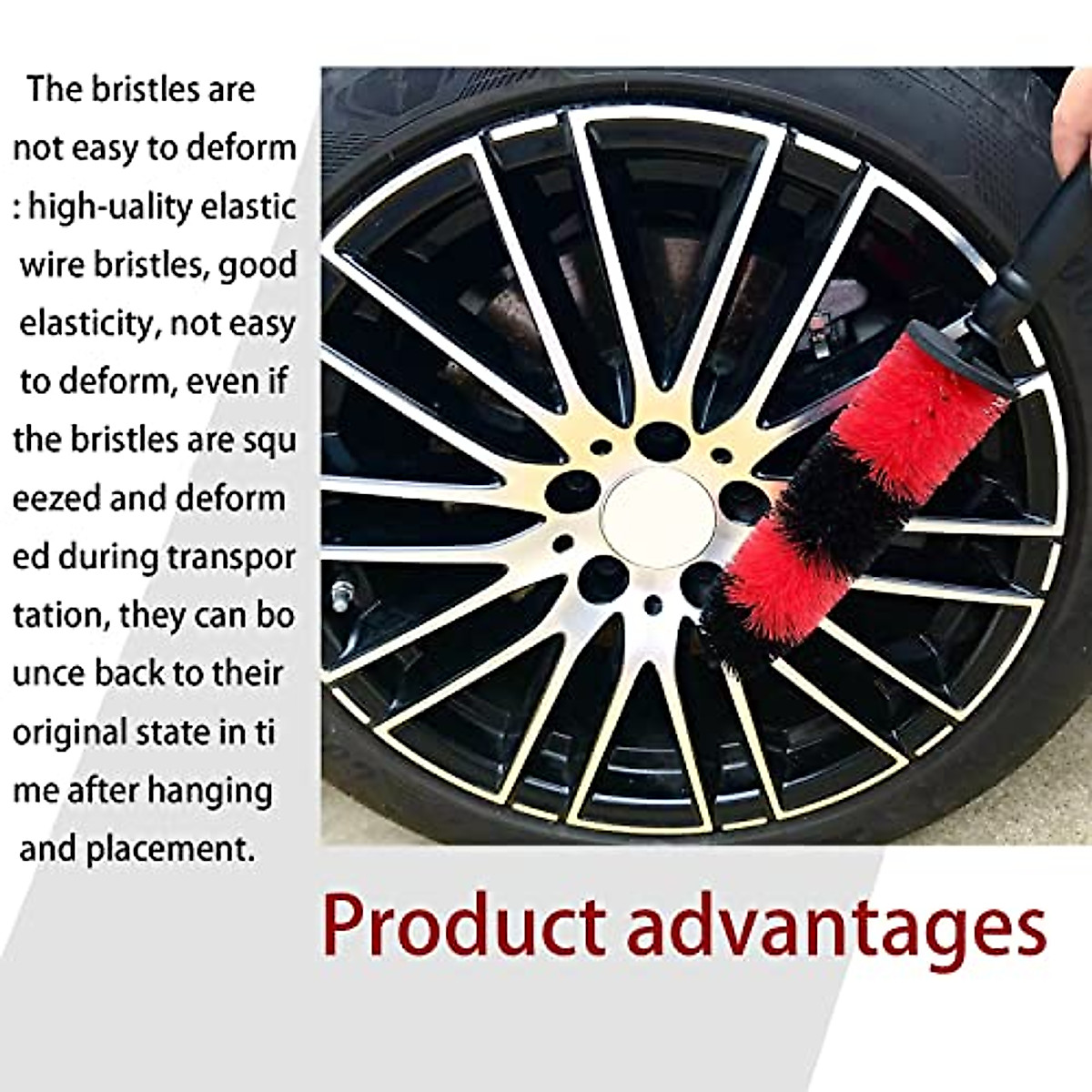 Wheel Rim Brush, Soft Bristle Long Master Car Detailing Brush, Vehicle Engine Tire Cleaning Washing Tool, Easy Reach and No Scratches, Multipurpose for Exhaust Tips, Motorcycles, Bicycles (Red)