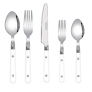 20-Piece Set-304 Thickened Stainless Steel Silverware Cutlery Set Steak Knife And Fork Spoon Dessert Tea Spoon Fruit Fork (White)