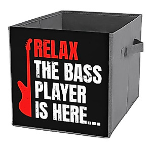 Relax The Bass Player is Here Canvas Collapsible Storage Bins Cube Organizer Baskets with Handles for Home Office Car