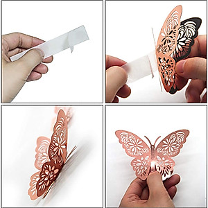 24 Pcs Butterfly Wall Stickers,Butterfly Wall Decor,Butterfly Wall Decals,Butterfly Stickers for Butterfly Party Decorations,Butterfly Birthday Decorations,Butterfly Cake Decorations(Rose Gold)