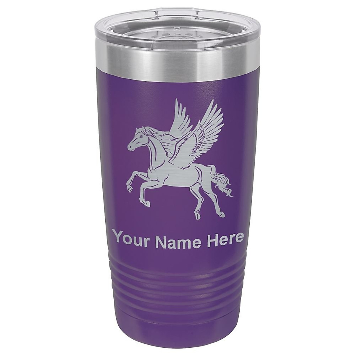 LaserGram 20oz Vacuum Insulated Tumbler Mug, Pegasus, Personalized Engraving Included (Dark Purple)
