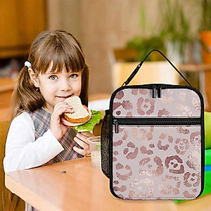 MINBHEBYUD Leopard Skin Rose Gold Lunch Bag for Men Women, Insulated Lunch Bags for Office Work, Reusable Portable Lunch Box
