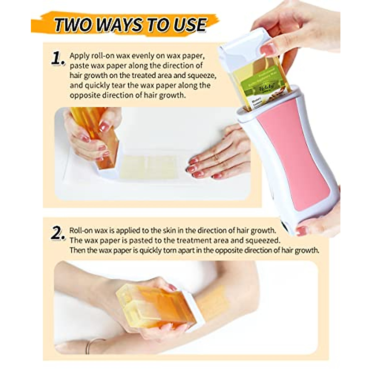 Roll On Wax for Women, Waxing Kit for Sensitive Skin, Rose & Honey Roll On Wax Kit for Larger Areas of the Body, Roller Waxing Kit Hair Removal, at Home Waxing Kit for Women and Men