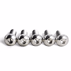 M6 x 8mm 12mm 16mm 20mm 25mm Button Head Socket Cap Screws Bolts, 304 Stainless Steel, Bright Finish, Metric Allen Hex Drive, Fully Threaded, 50PCS