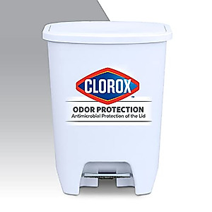 Glad Kitchen Trash Can 20 Gallon | Large Plastic Waste Bin with Odor Protection of Lid | Hands Free with Step On Foot Pedal and Garbage Bag Rings, 20 Gallon, White