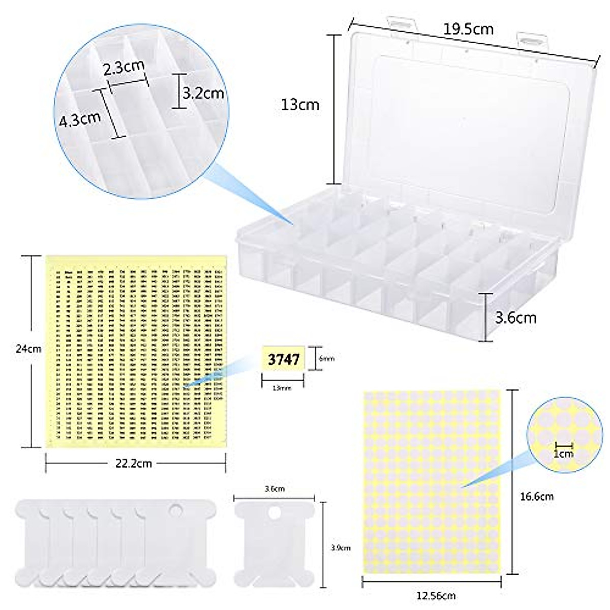 Caydo 2 Pieces Plastic Embroidery Floss Organizer, 24 Grids Cross Stitch Thread Box with 150 Hard Floss Bobbins 552 Floss Number Stickers and 165 Blank Stickers