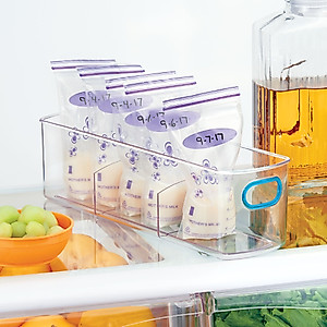 iDesign IDjr Bin Organizer with Three Compartments for Kitchen Cabinet or Pantry Storage - Clear/Teal