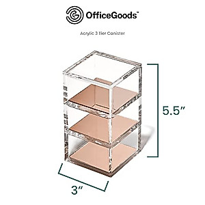 OfficeGoods 3 Tier Stackable Acrylic Organizer w/Rose Gold Base – Functional & Elegant Desk Organizer for Office or Home – Helps Keep All Your Little Bits Together - Rose Gold/Square