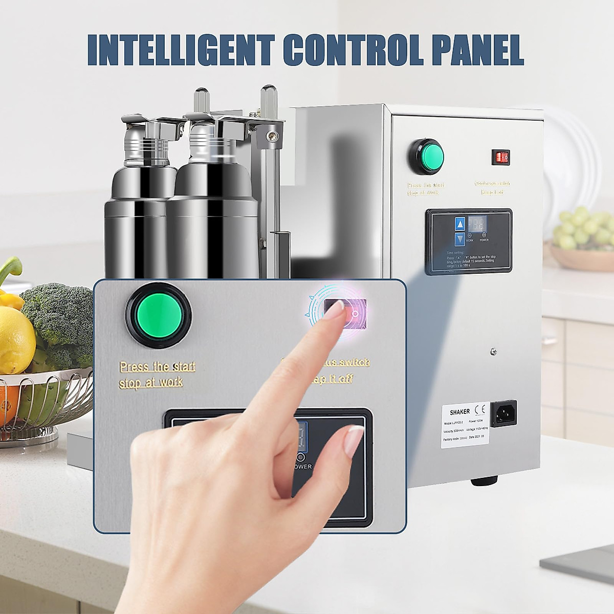 TECSPACE 110V Milk Tea Shaker Machine Stainless Steel, Double-Cup,120W 400r/min