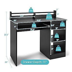 HAPPYGRILL Computer Desk with Monitor Stand, Home PC Office Desk with Keyboard Tray, Drawer & CPU Stand, Study Writing Desk Home Workstation Desk with Display Shelf