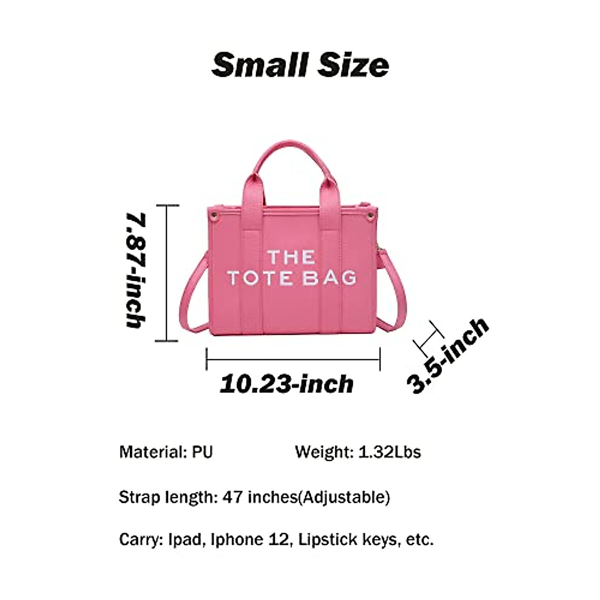 NEGBIU Tote Bags for Women, Leather Mini Tote Bag with Zipper, Shoulder/Crossbody/Handbag（10.2 * 7.8 * 3.5in (Rose Red)