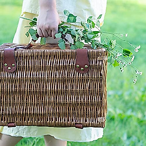 SatisInside Picnic Basket for 2 Wicker Picnic Set with Insulated Liner for Camping,Wedding,Valentine Day,Gift - Reinforced Handle, Coffee