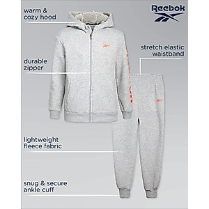 Reebok Boys' Sweatsuit Set - 2 Piece Fleece Hoodie Sweatshirt and Jogger Sweatpants (4-7), Size 5, Dark Grey Heather