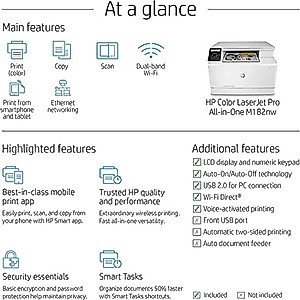 HP Color Laserjet Pro MFP M182nw Wireless All-in-One Laser Printer, Print Scan Copy, 17ppm, Auto-On/Auto-Off Function& Numeric Keypad, Compatible with Alexa -WULIC Printer Cable