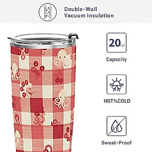 sanluoli animal sea Cute Peach Plaid Stainless Steel insulated cup Leak-proof Lid and Straw travel mugs for gym simply insulated tumbler 20 OZ