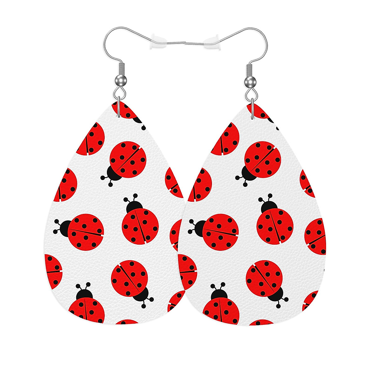 Vosach Red Ladybug Woman Earrings, Funny Red Black Ladybug Lightweight Leather Dangle Teardrop Earrings Jewelry For Ladies Friends