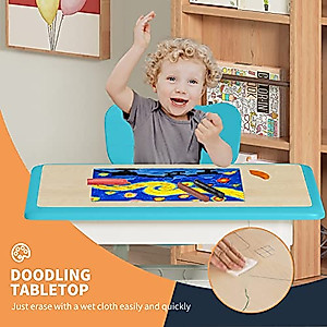 wanan Kids Table and Chair Set, Height Adjustable Toddler Table and 4 Chairs Set, Kids Table for Playing, Drawing, Eating, Studying, Easy to Clean Arts & Crafts Table for Ages 2-10 (Light Blue)