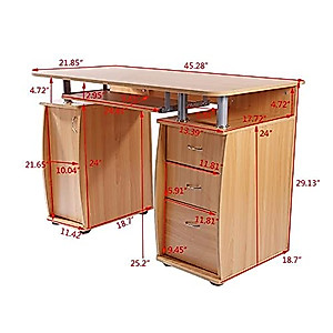 MJWDP Three Colors 15mm MDF Portable 1pc Door with 3pcs Drawers Office Table Computer Table PC Desk (115 x 55 x 74) cm (Color : Black)