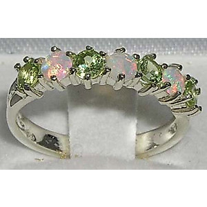 LetsBuyGold 925 Sterling Silver Natural Opal & Peridot Womans Eternity Ring - Size 7.75