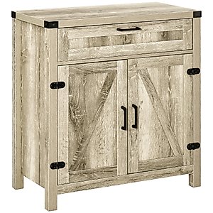 HOMCOM Sideboard Buffet Cabinet with Storage Drawer, Modern Farmhouse Kitchen Cabinet with 2 Barn Doors, Coffee Bar Cabinet, Oak