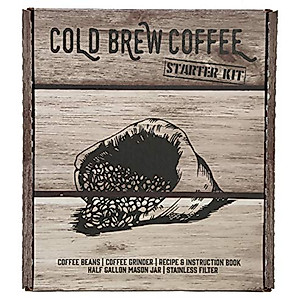 Cold Brew Coffee Maker Starter Kit - Half Gal Mason Jar | Stainless Filter Basket | Ceramic Burr Grinder | Half Pound Certified Organic Whole Bean Cold Brew Blend | Recipe & Instruction Book