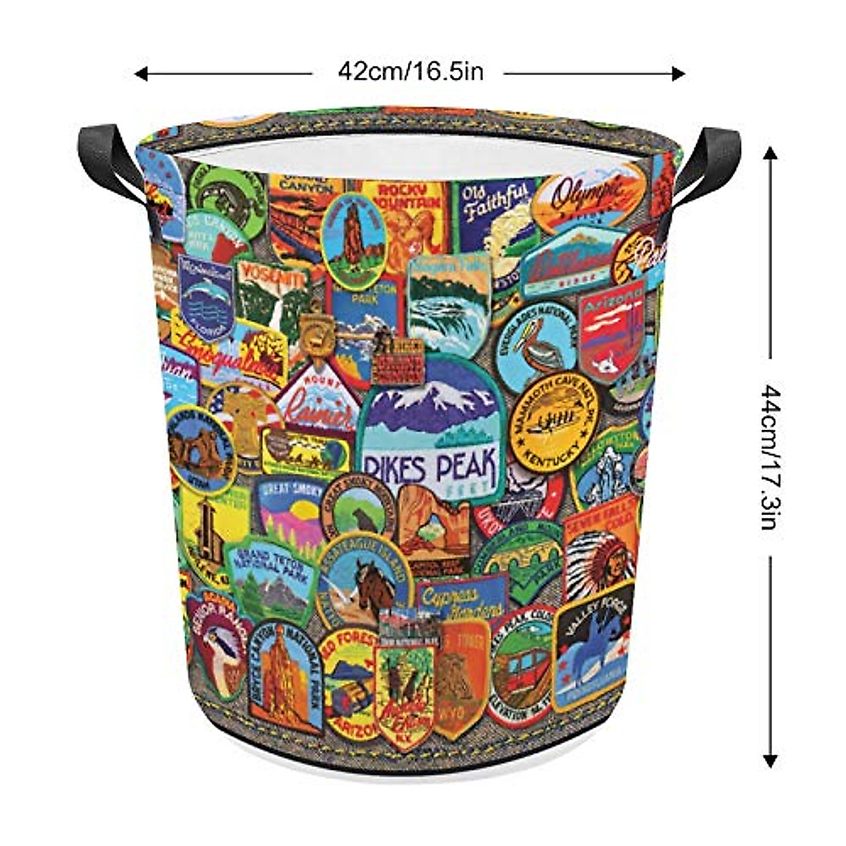 National Parks Badges Laundry Basket Hamper Bag Dirty Clothes Storage Bin Waterproof Foldable Collapsible Toy Organizer for Office Bedroom Clothes Toys Gift Basket