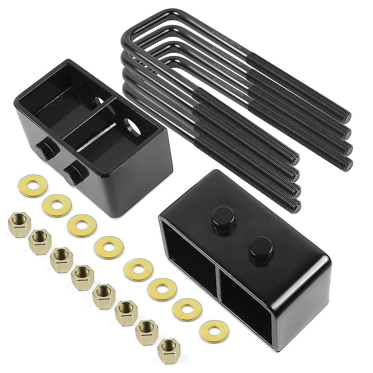 AUTOPTIM 3 inch Rear Leveling Lift Block Kit, Replacement for 2004-2021 Ford F150 Square Leaf Spring Axle U Bolts Set