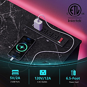 Bestier TV Stand for 70 inch TV with Power Outlets, LED Entertainment Center for PS5, Gaming TV Consoles with Glass Shelves for Living Room, 63'' Inch, Black Marble