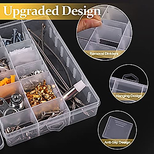 2 Pack 24 Grids Clear Plastic Organizer Box, Storage Container with Adjustable Divider, Craft and Bead Storage Organizer Box for DIY Jewelry Tackles with 2 Sheets Label Stickers