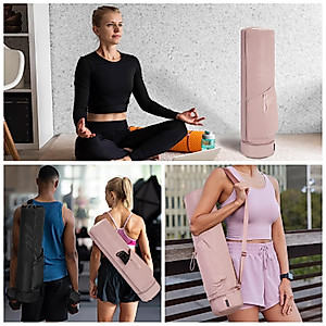 sportsnew Yoga Mat Bag, Full Zip Cargo Yoga Mat Carrier Bag with Drawstring Water Bottle Pocket and Bottom Wet Pocket, Exercise Yoga Mat Carrier Holder Multi-Functional Storage Bag, Pink patent pendin