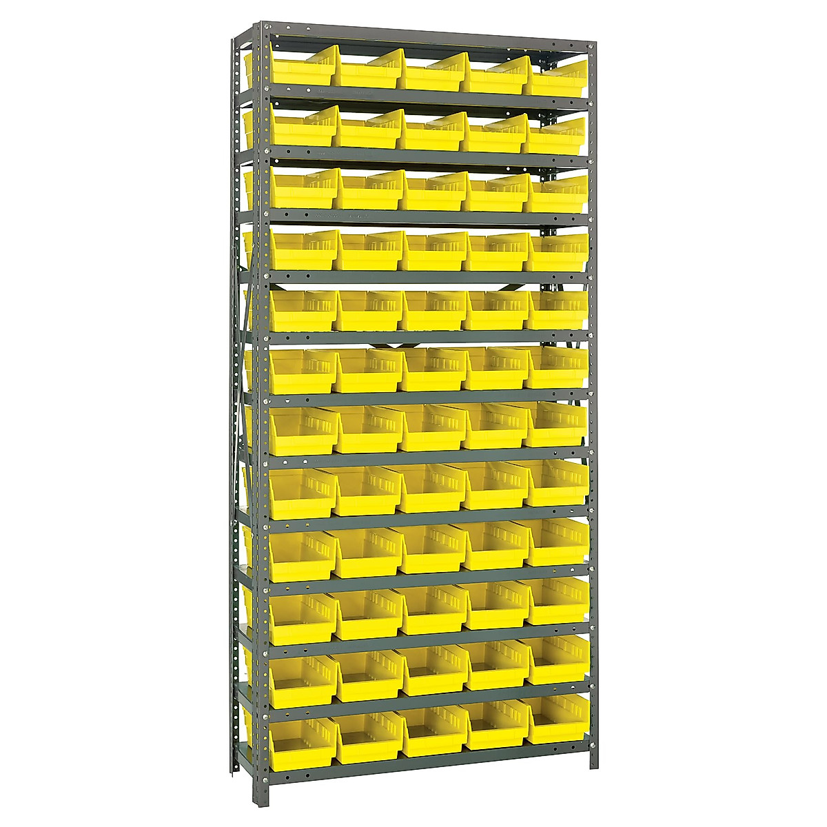 Quantum Storage Systems 1875-104YL Steel Shelving Unit with 4" Shelf Bins, 18" D x 36" W x 75" H, Yellow