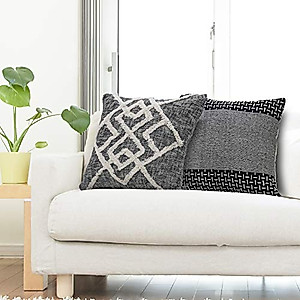 LR Home Tufted Geometric Diamond Modern Throw Pillow, 20" x 20", Black/Cream