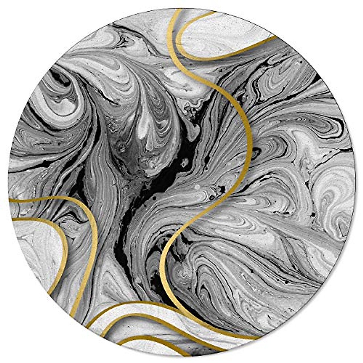 Olivefox Round Area Rugs Abstract Gray Gold Marble Textured Super Soft Indoor Stain-Proof Carpet Floor Mat Anti-Skid Runner Rugs for Home Living Room, Bedroom, Dining Room, 5 Feet