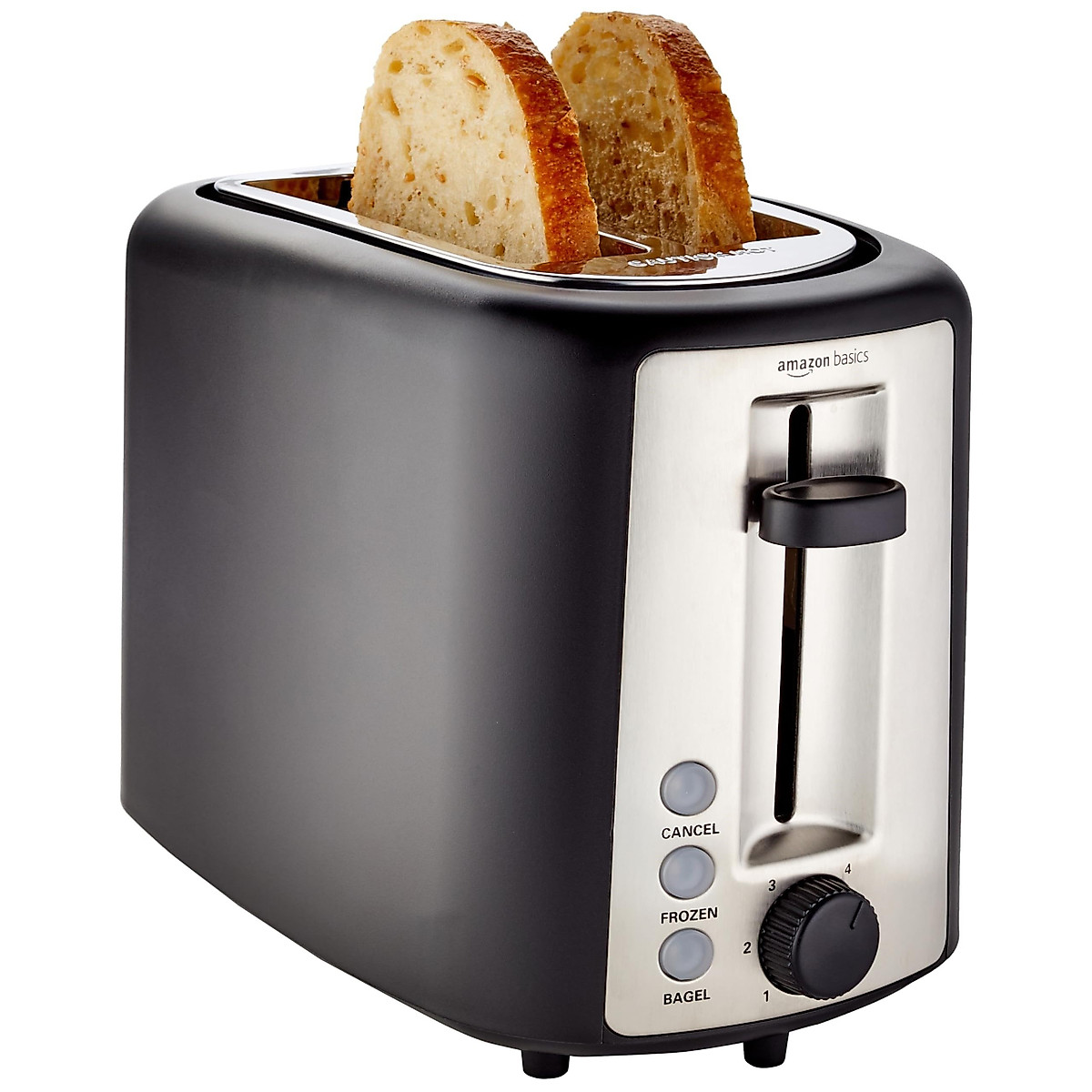 Amazon Basics 2 Slice, Extra-Wide Slot Toaster with 6 Shade Settings, Black