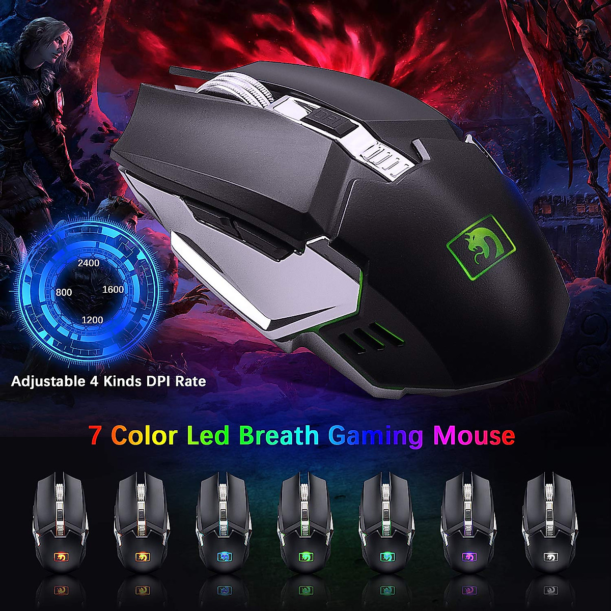 FELICON Rechargeable Wireless Gaming Keyboard and Mouse Combo & Lager Mouse Pad kit Ice Blue Backlit Mechanical Feel 104 Keys Full Keybaord, Queit, Waterproof for Computer PC Mac