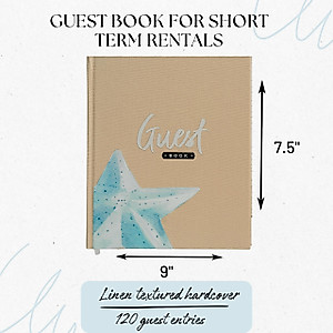 Paper 'n Such Guest Book for Vacation Home, Hardcover Linen Beige Guestbook, Vacation Rental Essentials, Visitor Sign in Book, Beach House Welcome Book for Short Term Rentals, Host Gift