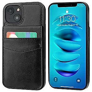 KIHUWEY Compatible with iPhone 14 Case Wallet with Credit Card Holder, Flip Premium Leather Magnetic Clasp Kickstand Heavy Duty Protective Cover for iPhone 14 6.1 Inch (Black)