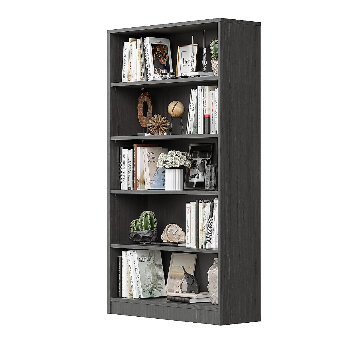 Wood Bookcase 5-Shelf Freestanding Display Wooden Bookshelf for Home Office School (11.6" D*33" W*59.8" H,Grey)