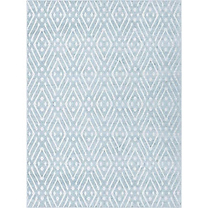 Unique Loom Sabrina Soto Outdoor Collection Geometric, Modern, Vibrant, Trellis Contemporary Area Rug, 9' 0" x 12' 0", Light Blue/Ivory