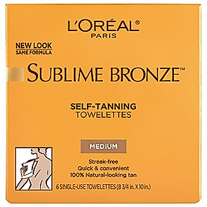 L'Oreal Paris Sublime Bronze Self Tanning Towelettes, Streak-Free, Natural Looking Tan, 6 ct