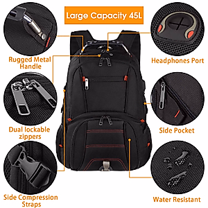 Travel Laptop Backpack,50L Extra Large Backpack for Men Women with USB Charging Port,TSA Friendly Durable Big Computer bag Tech Backpack RFID Heavy Duty Business College School Bookbag Fit 17''Laptops