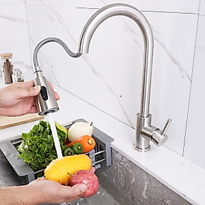 Kitchen Faucet Sprayer Head 3-Function Nozzle Spout G1/2 Connector Pull Down Pull Out Kitchen Tap Hose Sprayer Filter Sink Spray Head Replacement Part Brushed Nickel Black