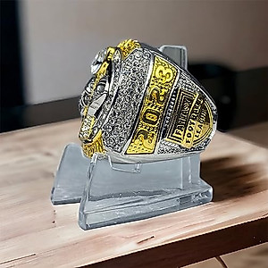 Legacy Rings 2023 Fantasy Football Championship Ring | Premium Silver and Gold Tone Award Trophy for FFL Champion | Stand included (11, Black Stones)