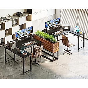 ODK L Shaped Desk with Monitor Stand, 53 inch Reversible Computer Desk, Corner Desk Home Office Desk, Writing Desk Gaming Desk, Black