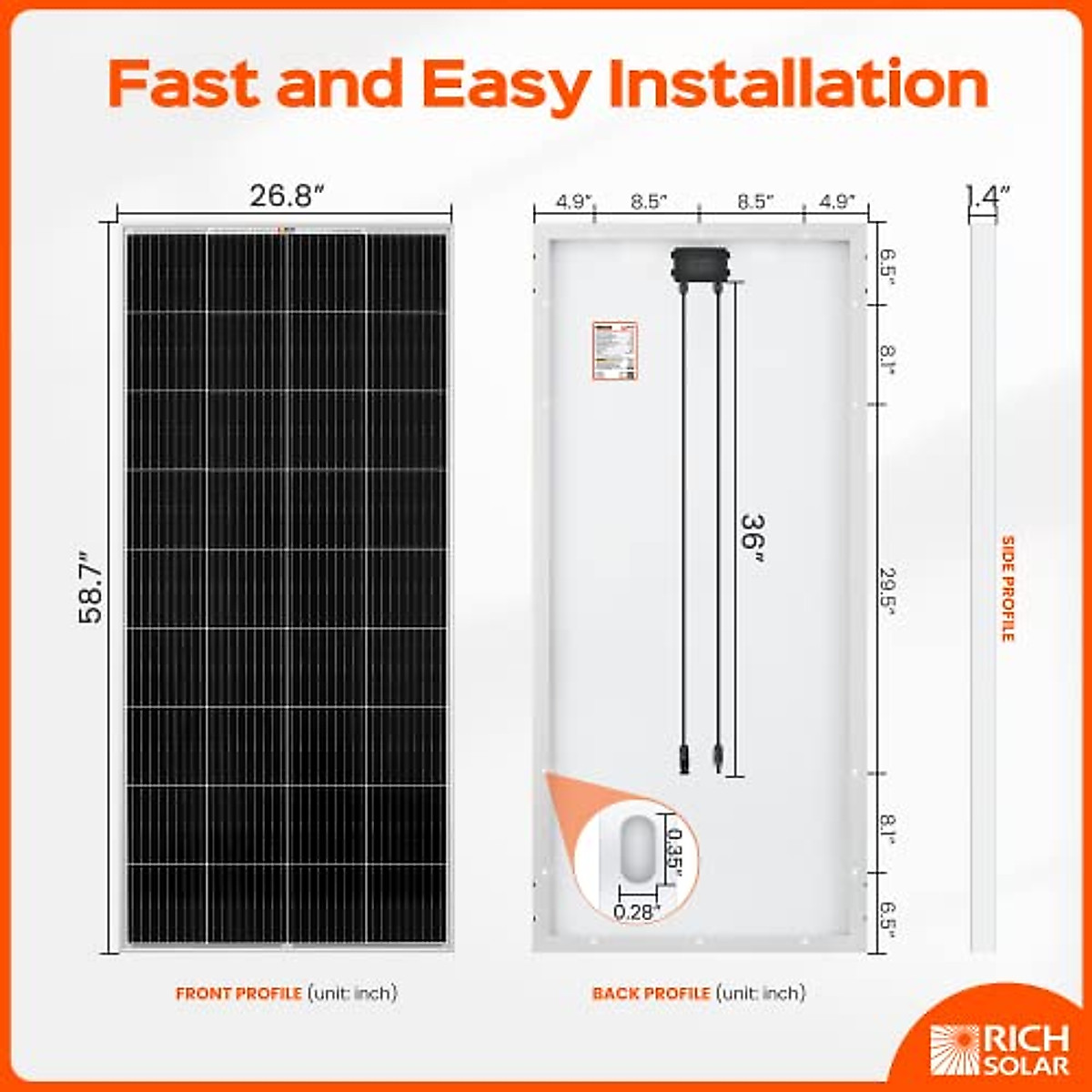 RICH SOLAR 200 Watt 12 Volt 9BB Cell Monocrystalline Solar Panel High Efficiency Solar Module for RV Trailer Camper Marine Off Grid
